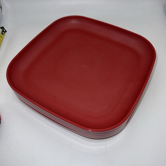 Dining | Tupperware Vintage Red Square Plates Set Of 4 Great Condition ...